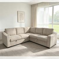 China L-Shaped Sectional Sleeper Sofa with Pull Out Bed and Storage Sofa and Cup holders, Taupe Fabric for sale