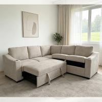 China L-Shaped Sectional Sleeper Sofa with Pull Out Bed and Storage Sofa and Cup holders, Taupe Fabric for sale