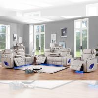 China Power Recliner Sofa set with Power Headrests and Dropdown Table and Speaker and Storage and LED Light, Massage Function, Beige Leatherette for sale