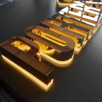 China 12V Backlit LED Stainless Steel Letters for Shop Office Mall Acrylic Metal Signboard for sale