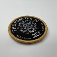 China Custom Iron On Woven Patches Merrow Border Flowsnake Design 100 Pcs Low MOQ for sale