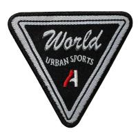 China Custom Triangle Embroidery Patches Urban Sports Logo Iron On Woven Patches 100 PCS MOQ for sale