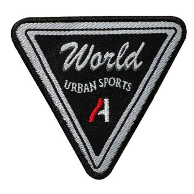 China Custom Triangle Embroidery Patches Urban Sports Logo Iron On Woven Patches 100 PCS MOQ for sale