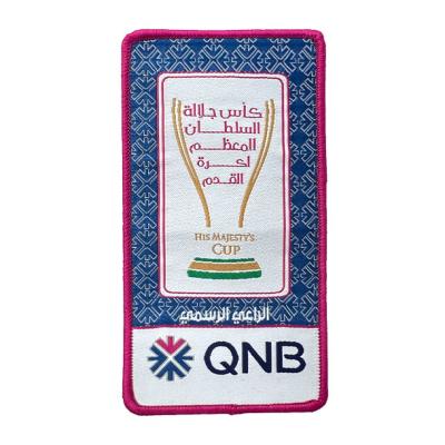 China Custom Logo Woven Badge Merrow Border Sew On Embroidery Patches 100 Pcs MOQ for sale