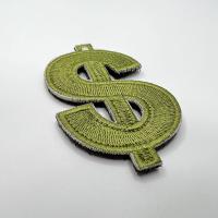 China Custom Dollar Embroidery Patch Iron On Merrow Border Eco Friendly Patches for sale