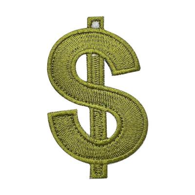 China Custom Dollar Embroidery Patch Iron On Merrow Border Eco Friendly Patches for sale