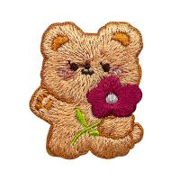 China Custom Embroidered Carton Bear Patch Pantone Colors Gold Cotton Thread 100 PCS MOQ for sale