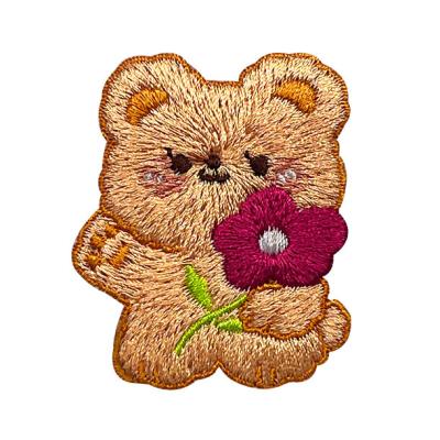 China Custom Embroidered Carton Bear Patch Pantone Colors Gold Cotton Thread 100 PCS MOQ for sale