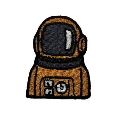 China Twill Fabric Cotton Thread Full Embroidery Patch Astronaut Shape 9 CM With Iron On Backing for sale