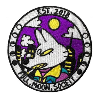 China Round Carton Wolf Stick On Backing Embroidery Patch 7 Colors Custom Size 1-2 inch for sale