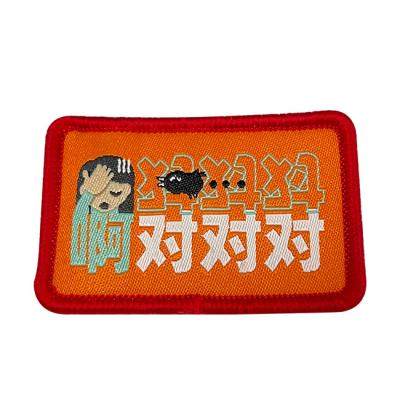China Custom Emoji Woven Patch PMS Color Iron On Backing 100% Polyester for Clothing for sale