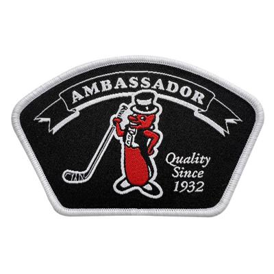 China Custom Iron On Woven Patches Golf Club Clothing Brand Patches For Uniform 100% Polyester 7-15 Days Delivery for sale