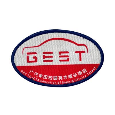China Custom Woven Patches with Hook and Loop Backing Embroidered Company Logo Badges 2mm Lettering for sale
