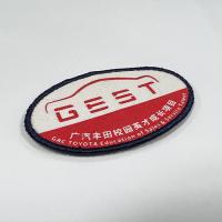 China Custom Woven Patches with Hook and Loop Backing Embroidered Company Logo Badges 2mm Lettering for sale