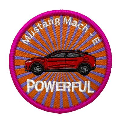 China Car Pattern 5CM Radial Woven Patches Merrowed Border Iorn On Backing for sale