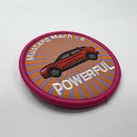 China Car Pattern 5CM Radial Woven Patches Merrowed Border Iorn On Backing for sale