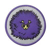 China Custom Cute Logo Iron On Woven Patch Purple Merrowed Border For Children for sale