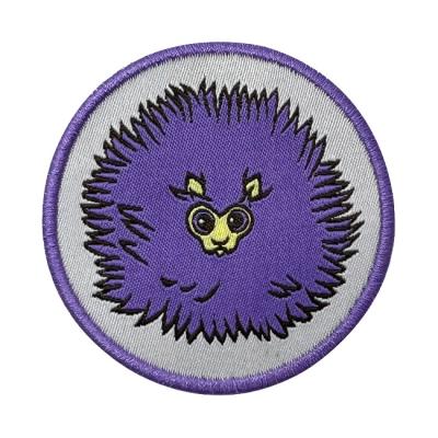 China Custom Cute Logo Iron On Woven Patch Purple Merrowed Border For Children for sale