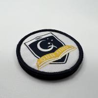 China School Logo Iron On Woven Patch Black Merrowed Border Custom Uniform Badges for sale