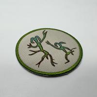 China 5cm Iron On Woven Clothing Patches Merrowed Border Custom Embroidered Badge for Garment Decoration for sale