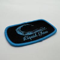 China Custom Iron On Woven Patches Blue Merrowed Border 100 Pcs Low MOQ for sale