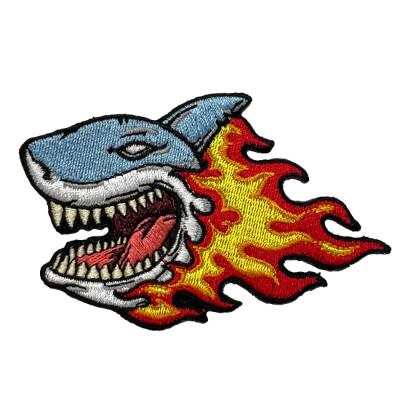 China Eco Friendly Iron On Embroidery Patches Custom Shark Design For Jackets for sale