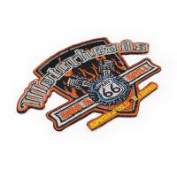 China Leather Custom Embroidered Patches Merrow Border For Clothing for sale