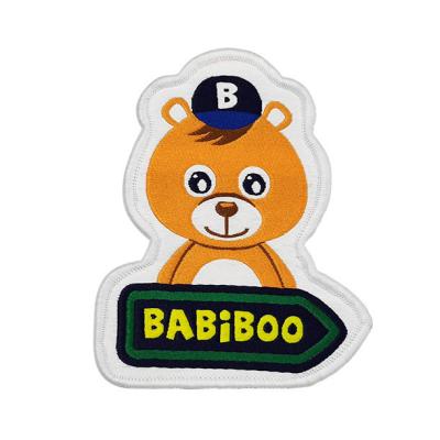 China Custom Woven Logo Patch 100% Polyester Threads Merrow Border Sew On for Clothing 100 Pieces Min Order for sale
