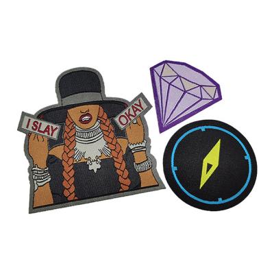 China Custom Cartoon Iron On Woven Sticker Patches 1.5cm to 20cm Movie Design Polyester for sale