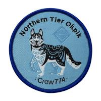 China Laser Cut Edge Iron On Woven Label Round Backing Velcro Patches for sale