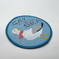 China Custom Woven Patches Merrow Border 12C Washable for Hats Jeans Garment Accessories for sale