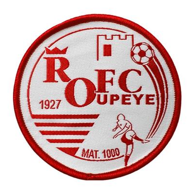 China Custom Woven Patch Iron On Heat Press Badge Eco Friendly Polyester 100pcs MOQ for sale