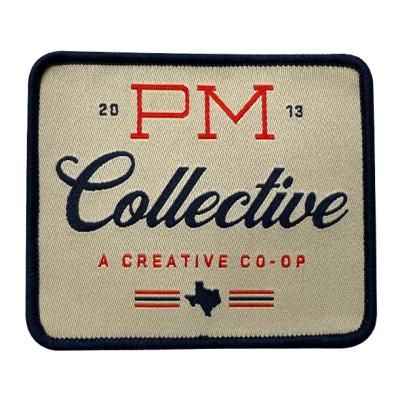 China Custom Logo Iron On Woven Patch Washable Embroidery Patches Laser Cut Border 100pcs MOQ for sale