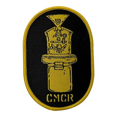 China Custom Merrow Border Woven Patches Iron On Embroidery Patch 100 PCS MOQ Custom Logo for sale