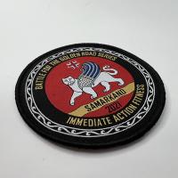 China Custom Samarkand Merrow Border Woven Patches Woven Label Patches for sale