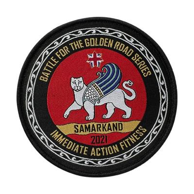 China Custom Samarkand Merrow Border Woven Patches Woven Label Patches for sale