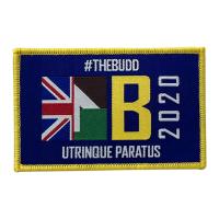 China Custom Iron On Woven Patches Merrow Border Sew On Embroidered Badges 100 Pcs MOQ for sale
