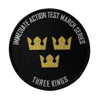 China Custom 12C Crown Embroidery Woven Patches Iron On Merrow Border For Jacket for sale