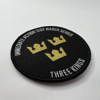 China Custom 12C Crown Embroidery Woven Patches Iron On Merrow Border For Jacket for sale
