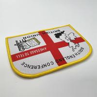 China OEM Custom Carton Map Iron On Woven Patches Handmade Border Custom Shape For Clothing for sale