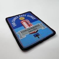 China Washable Iron On Woven Patches Merrow Border With PMS Color for sale