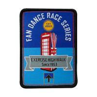 China Washable Iron On Woven Patches Merrow Border With PMS Color for sale