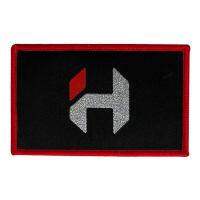 China Red Merrow Border Iron On Embroidery Patch Waterproof Hot Melt Woven Patches for sale