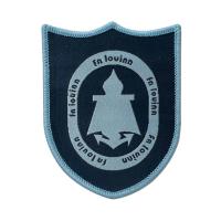 China Custom Iron On Woven Logo Patches Laser Cut Eco Friendly 100 Pcs Min Order for Uniform Bag Luggage for sale