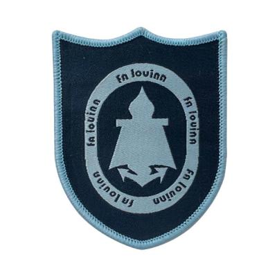 China Custom Iron On Woven Logo Patches Laser Cut Eco Friendly 100 Pcs Min Order for Uniform Bag Luggage for sale