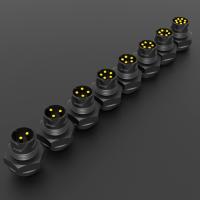 China P12 Rear Male Pin Waterproof Panel Mount Connector 3-4 Core Socket 8A 100V IP67 Rated for sale