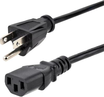 China Black US Plug-C13 3 Pin Prong Plug Cable 4.8mm Pin Diameter 10A/250V Rated for Industrial and Household Applications for sale