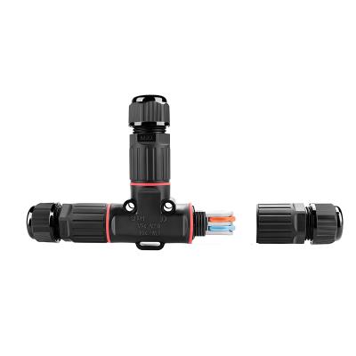 China Waterproof Circular Connector T-Type 1 Input 2 Output with PA66 Material and 0.5mm²-2.5mm² Wire Gauge for sale