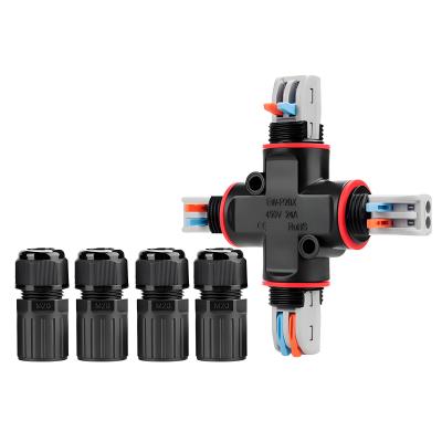China P20X Waterproof Through Connector with 1-to-2 Ports UL94 V-0 Flame Resistance and 450V Rated for Tool-Free Fast Wiring for sale