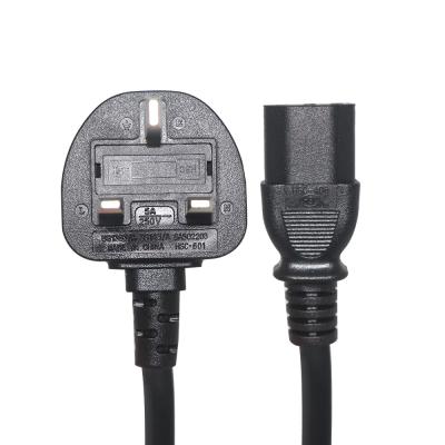 China BS1363 UK 3 Pin Power Cable , 250v 13a Fused Plug IEC C13 Power Cord for sale